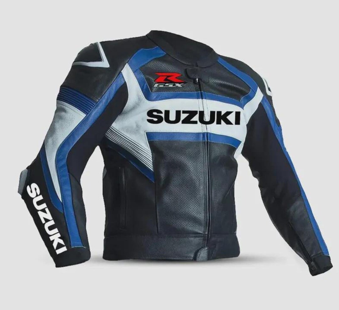 Suzuki GSX-R Leather Motorcycle Jacket, CE Armored Approved, Genuine ...