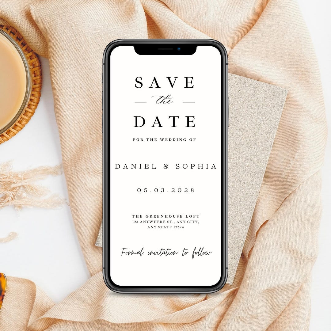 Save the Date Mobile Invitation Template, Minimalist Wedding Digital ...
