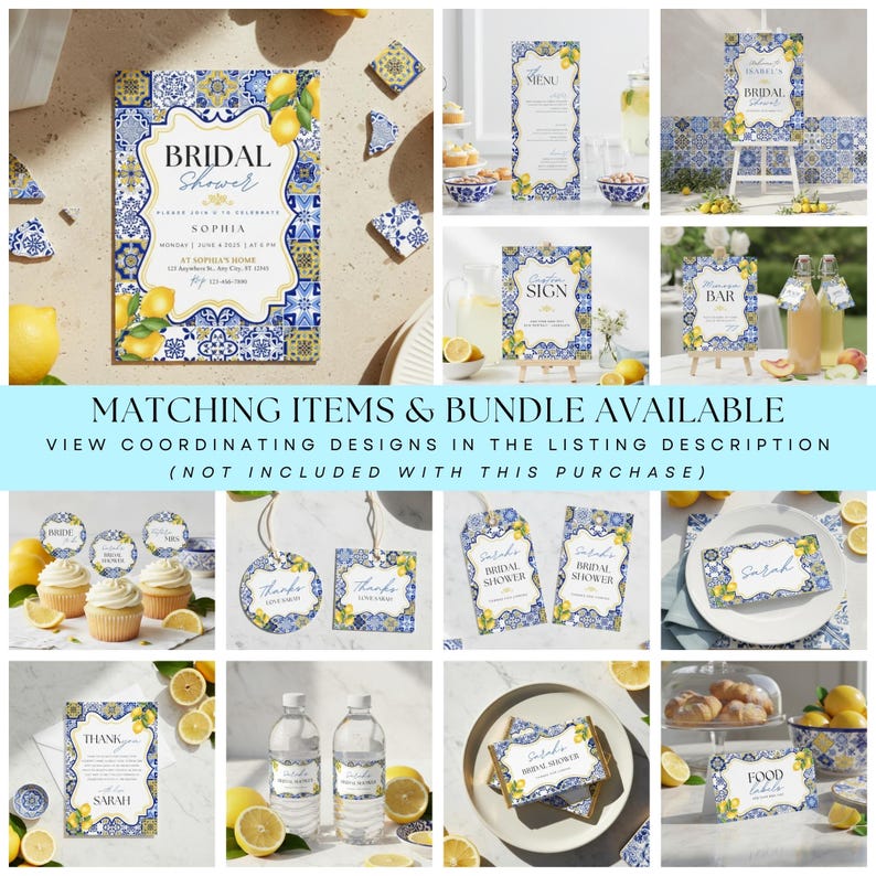 Lemon Wedding Menu Template, Amalfi Coast Wedding Menu, Blue Tile ...