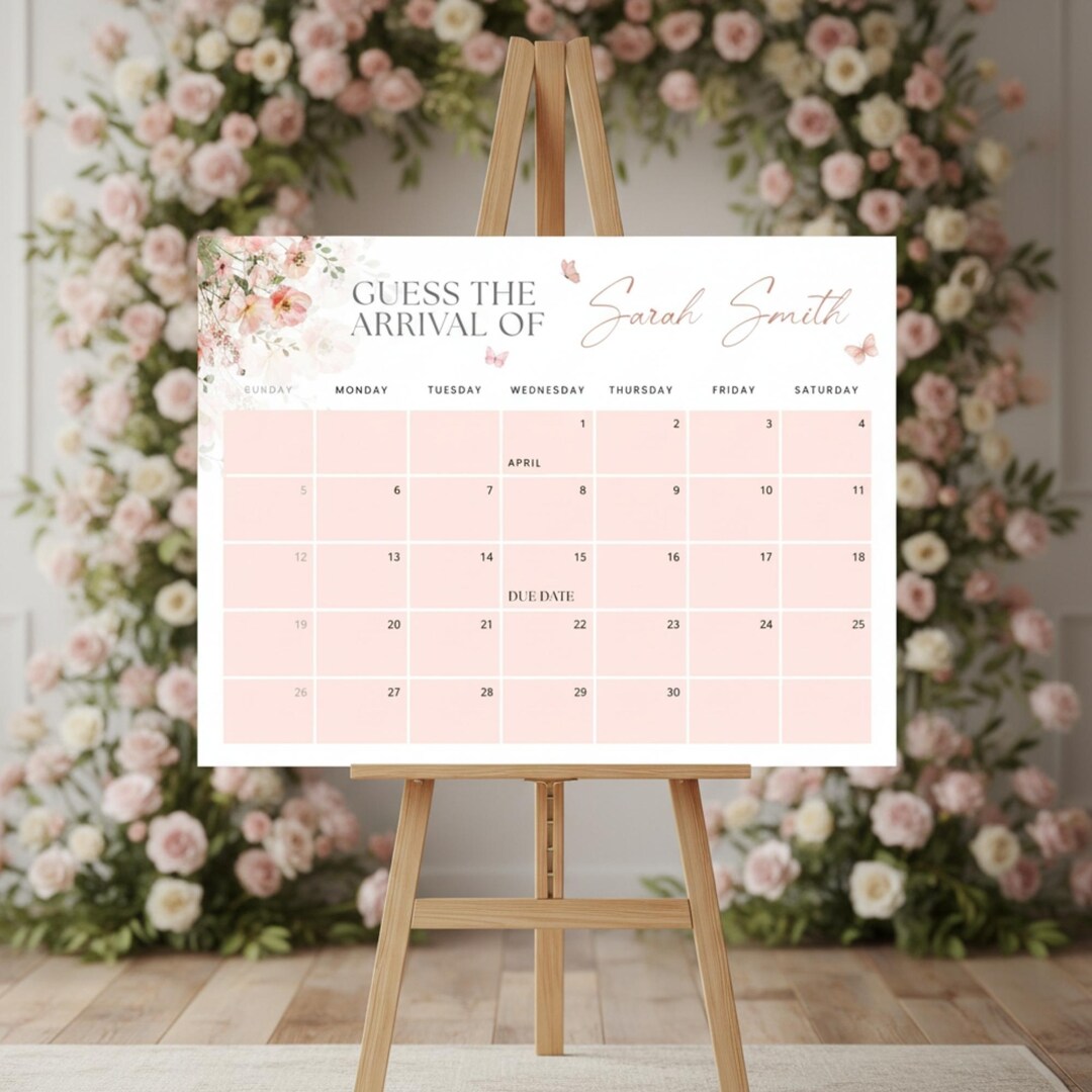 Editable Baby in Bloom Due Date Calendar Template, Baby Shower Due Date ...