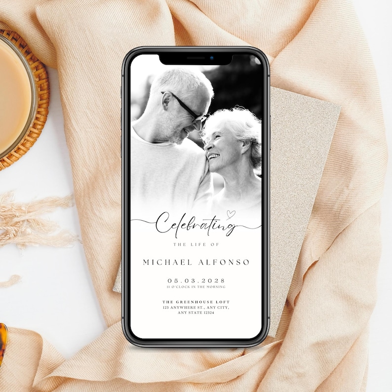 Celebration of Life Digital Invitation, Memorial Service Template, Editable Funeral Announcement ...