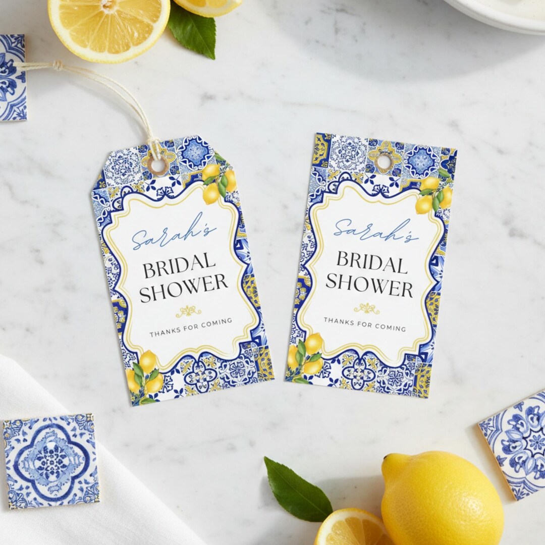 Editable Lemon Thank You Tags, Amalfi Tile Favor Tags, Bridal Shower ...