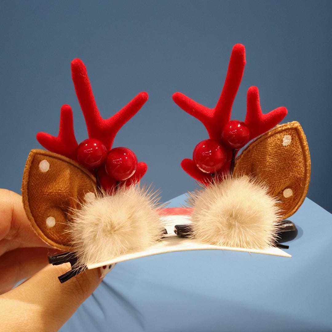 Handmade Christmas Hair Clips, Cute Furry Pom Pom Hair Accessories ...