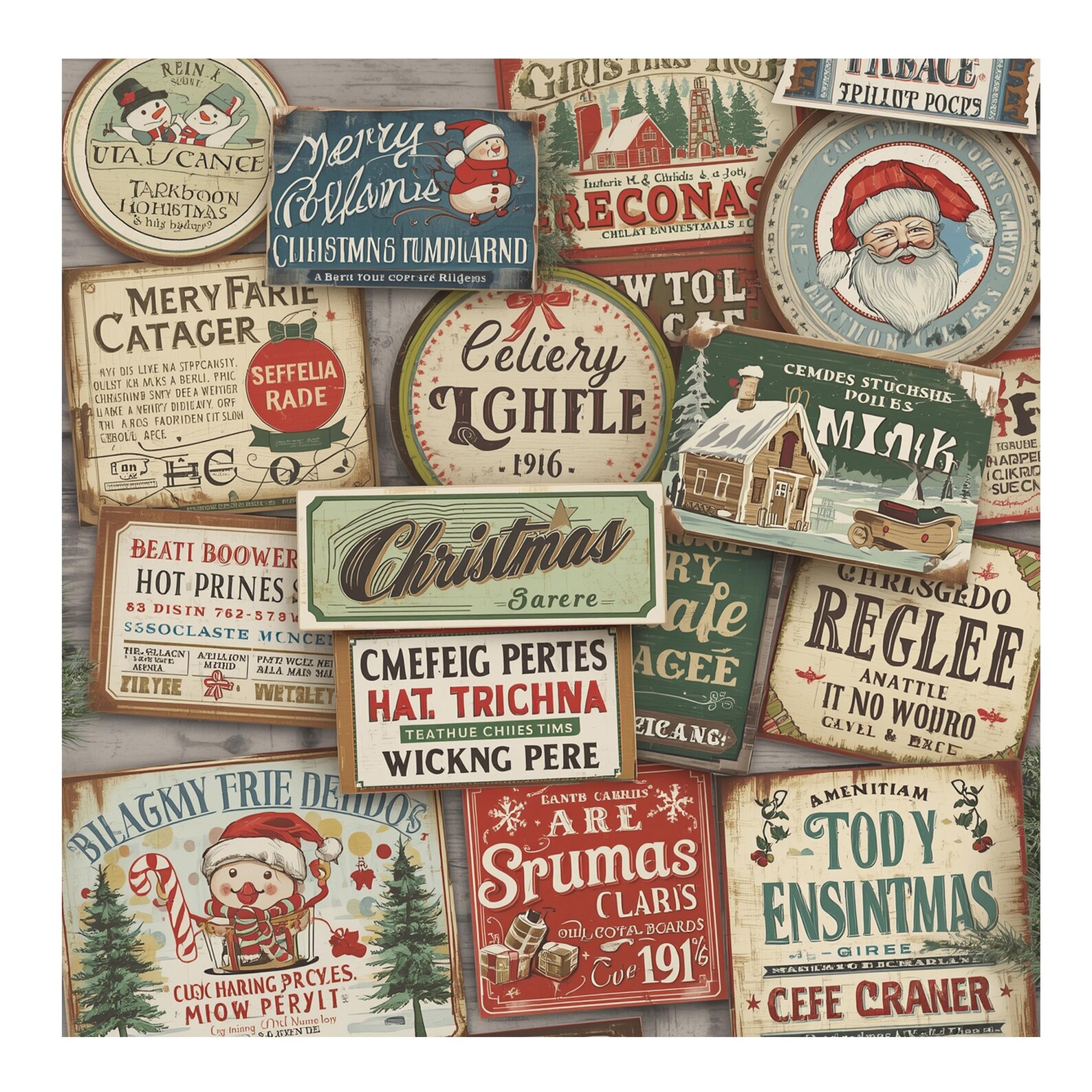 Vintage Christmas Sign Collage | Retro Holiday PNG Bundle (digital ...