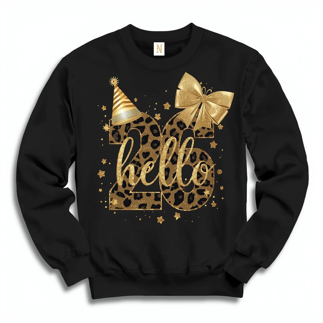 Hello 26 Birthday PNG | Gold Glitter Leopard Print Design (digital File ...
