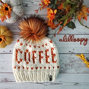 Handmade Knit Coffee Beanie in Cream and Orange Wool-blend - Etsy
