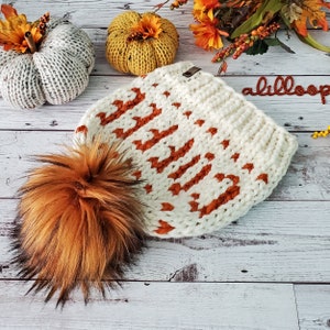 Handmade Knit Coffee Beanie in Cream and Orange Wool-blend - Etsy