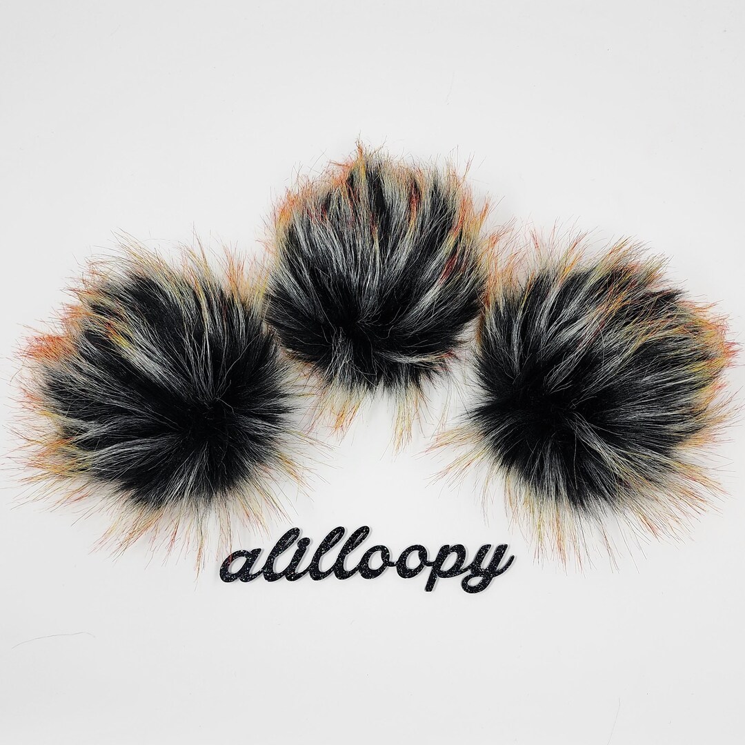 Dragon Fire Faux Fur Pom Pom, Luxury Fur Pom, Black With Orange and ...