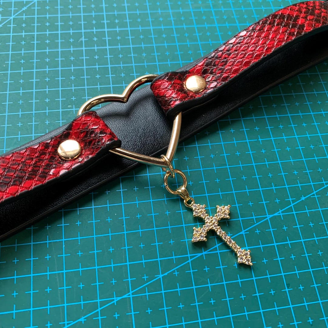 Heart Cross Handmade Romantic Snakeskin Red Choker - Etsy