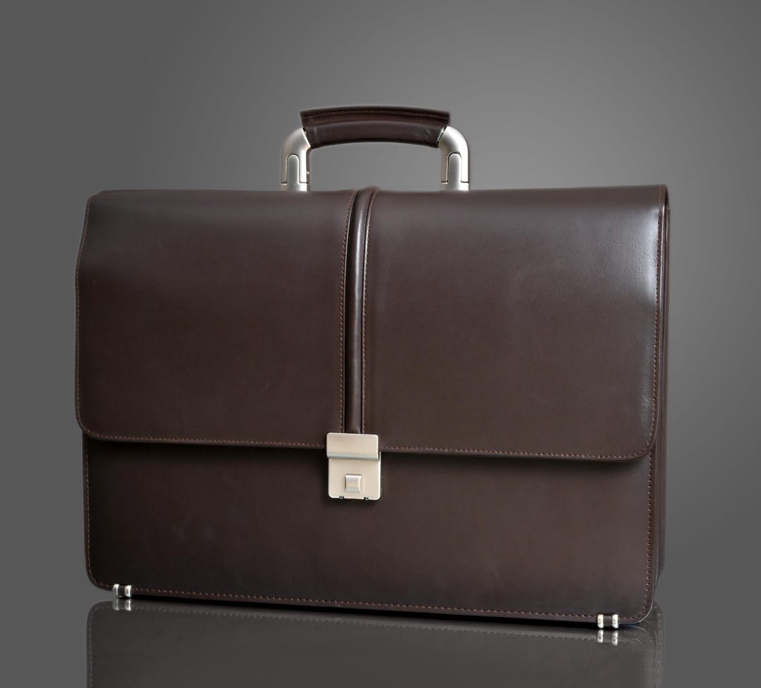 Handmade Genuine Cow Leather Business Briefcase | Dark Brown Cowhide ...