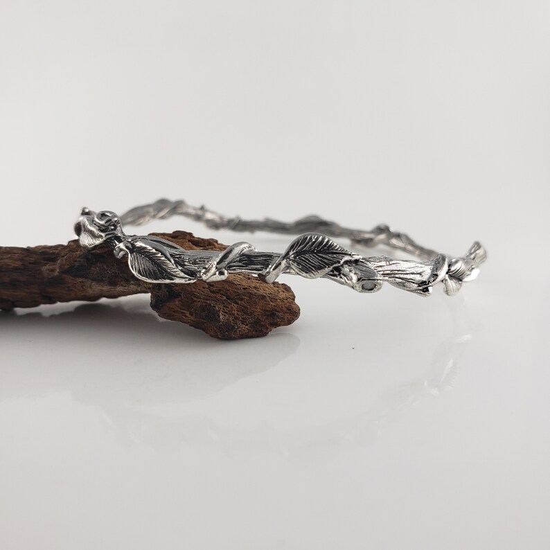 Leaf and Vine Twig Bangle Bracelet in Sterling Silver - Etsy