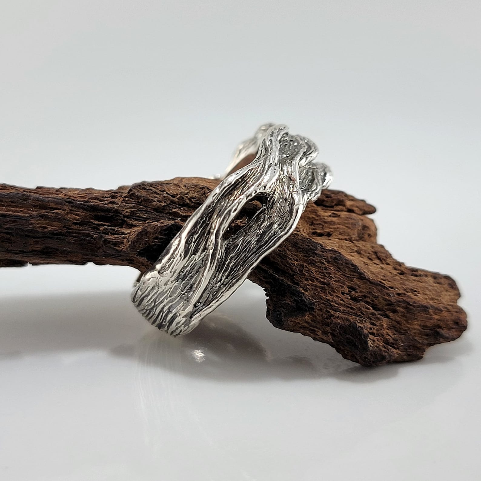 Driftwood Inspired Sapphire Wedding Band - Silver Wedding Ring - Tree ...