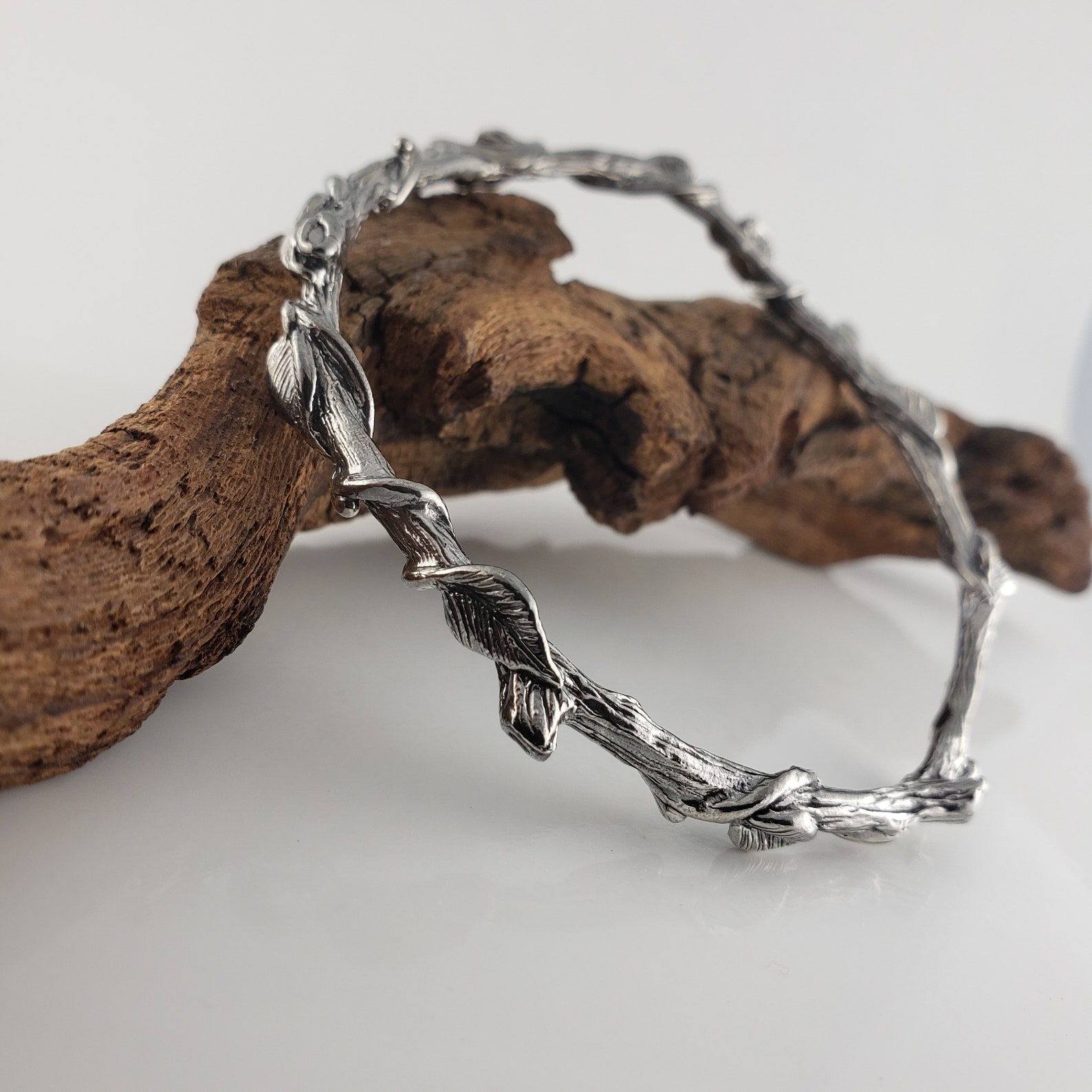 Leaf and Vine Twig Bangle Bracelet in Sterling Silver - Etsy