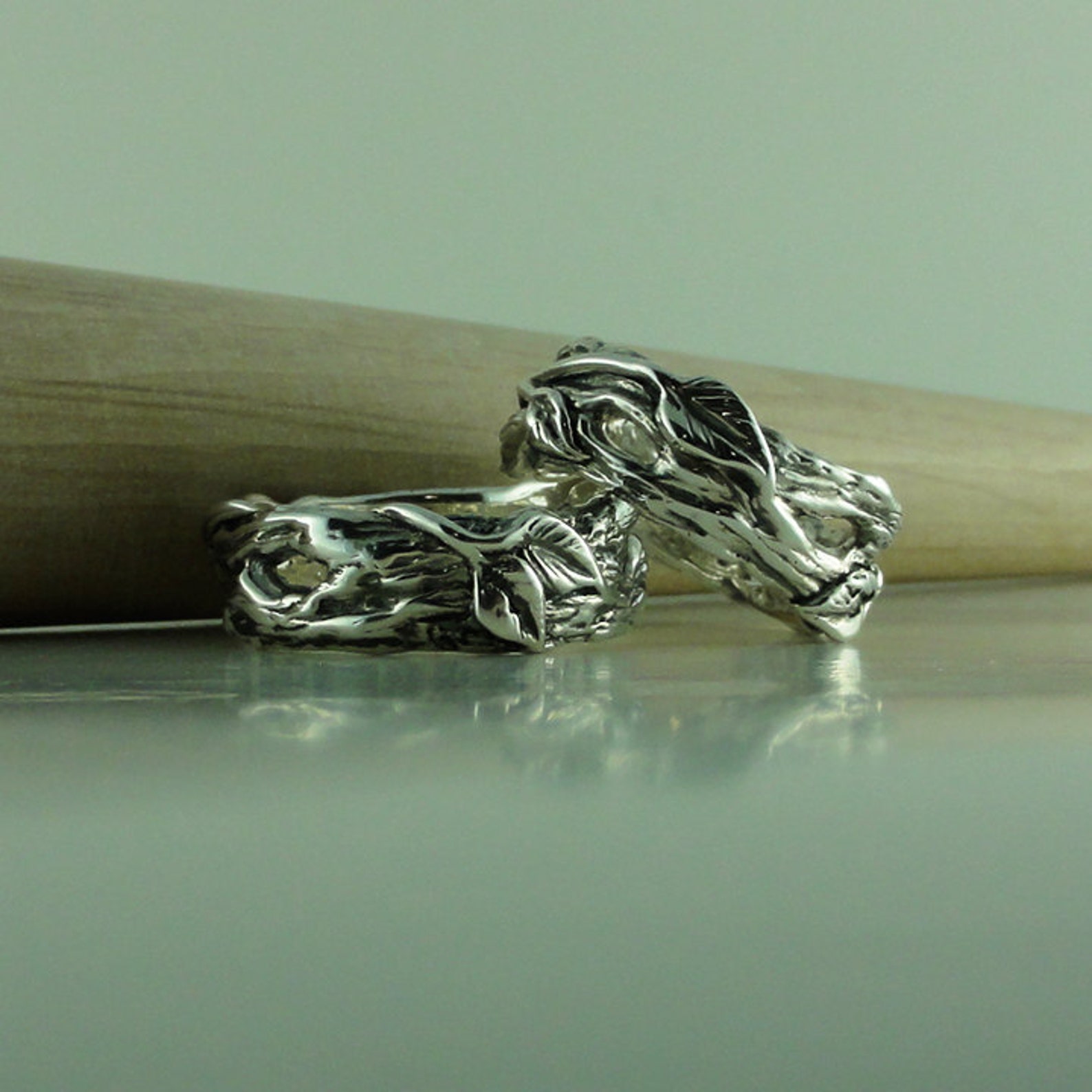 Sterling Silver Twig and Leaf Wedding Band Set Tree Branch - Etsy