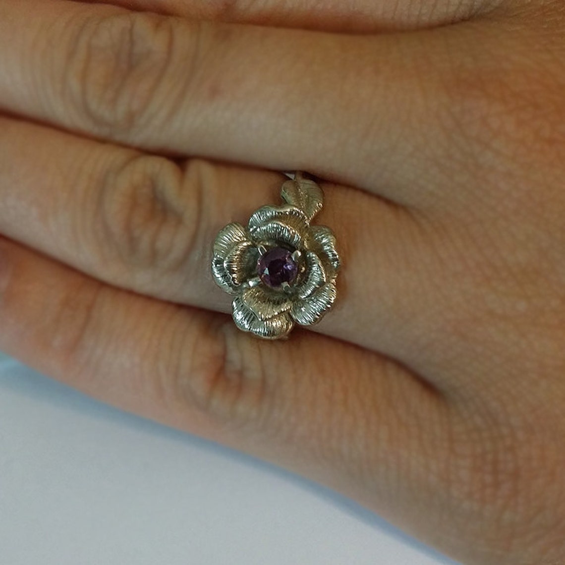 Rose Engagement Ring Gold Flower Engagement Ring Sapphire - Etsy