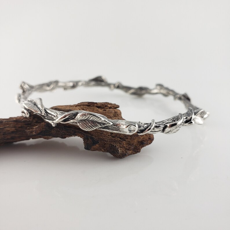 Leaf and Vine Twig Bangle Bracelet in Sterling Silver - Etsy