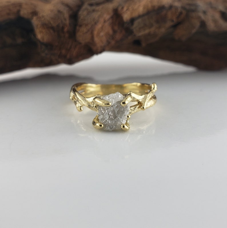 Gold Raw Diamond Ring Bridal Set Gold Engagement Ring - Etsy