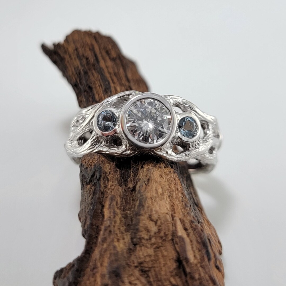 Moissanite Ocean Coral Engagement Ring Jewelry - Solid Gold Coral Ring ...