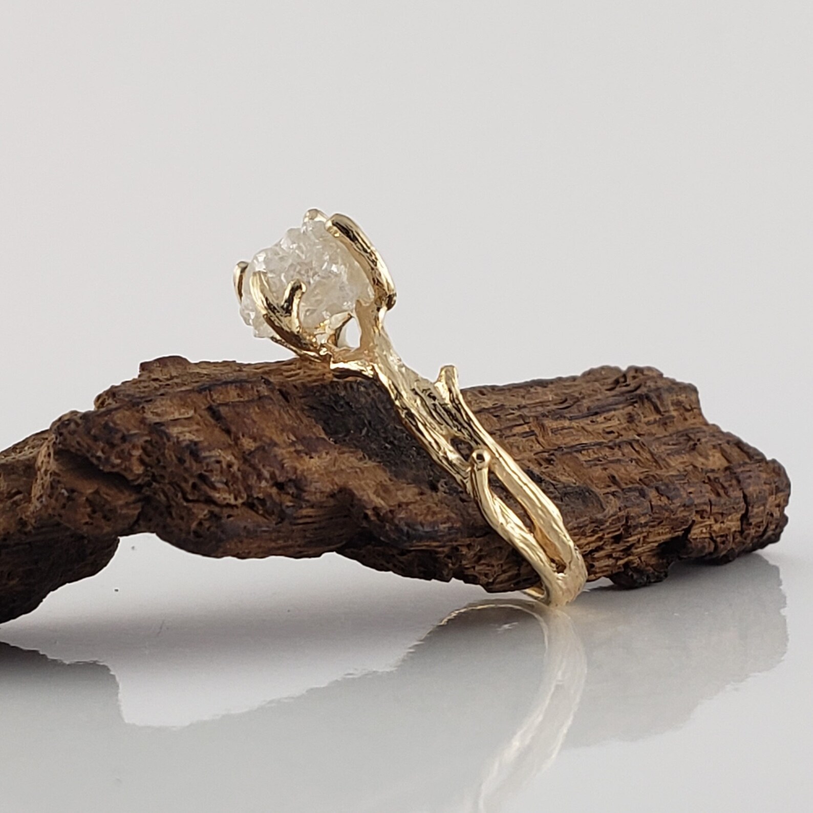 Yellow Gold Raw Diamond Ring Gold Engagement Ring Diamond - Etsy