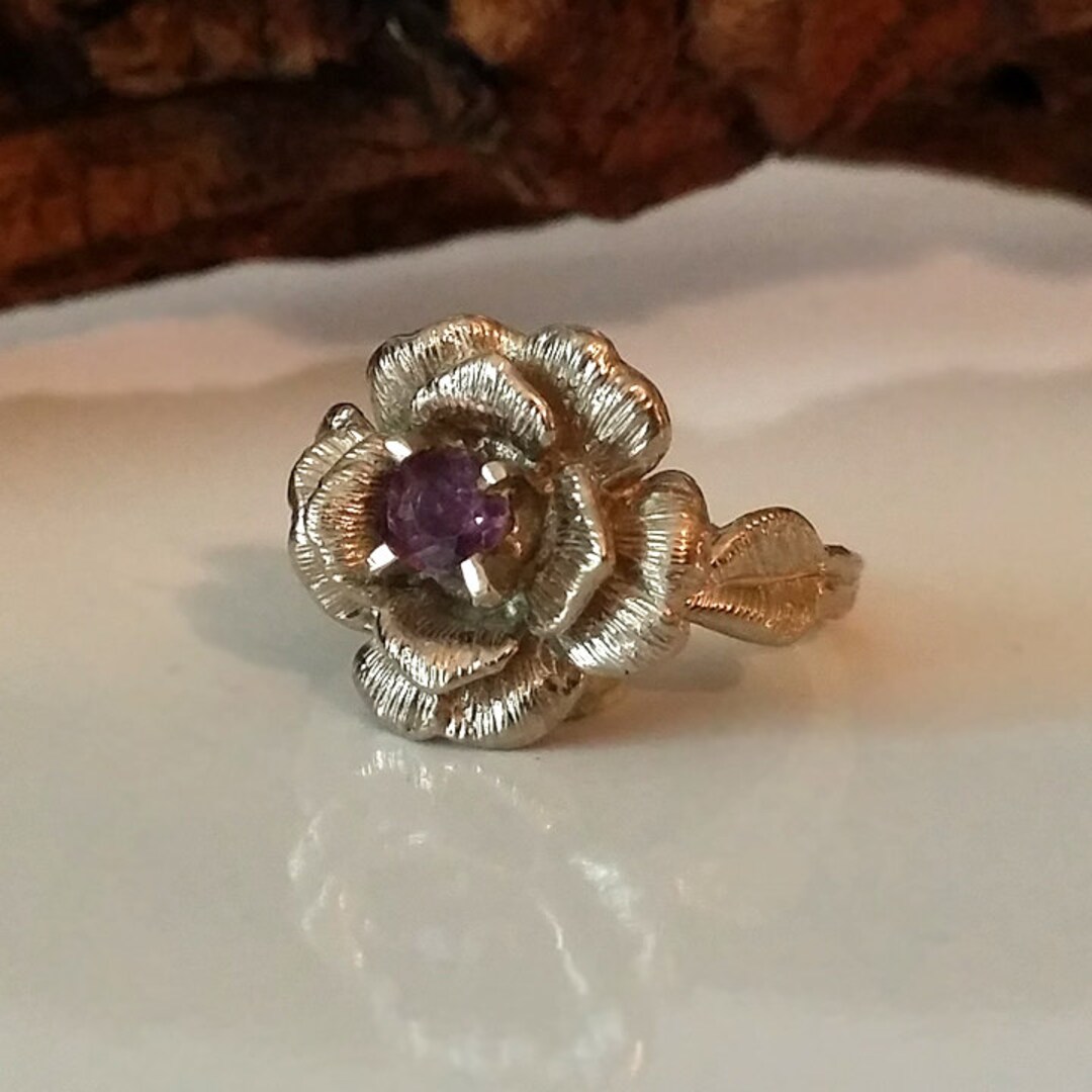 Rose Engagement Ring Gold Flower Engagement Ring Sapphire - Etsy