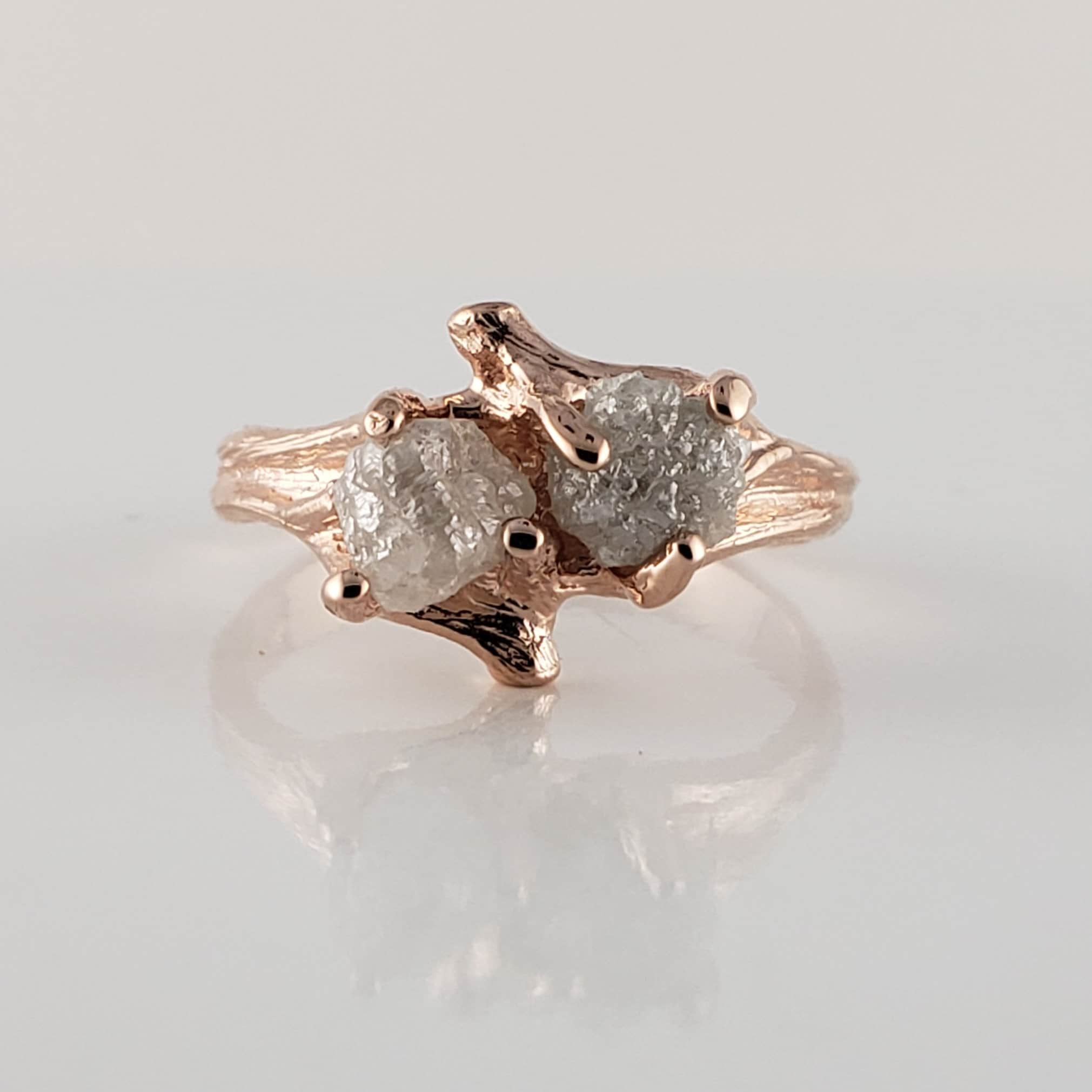 Two Raw Stone Engagement Ring Anniversary Jewelry Gemstone | Etsy