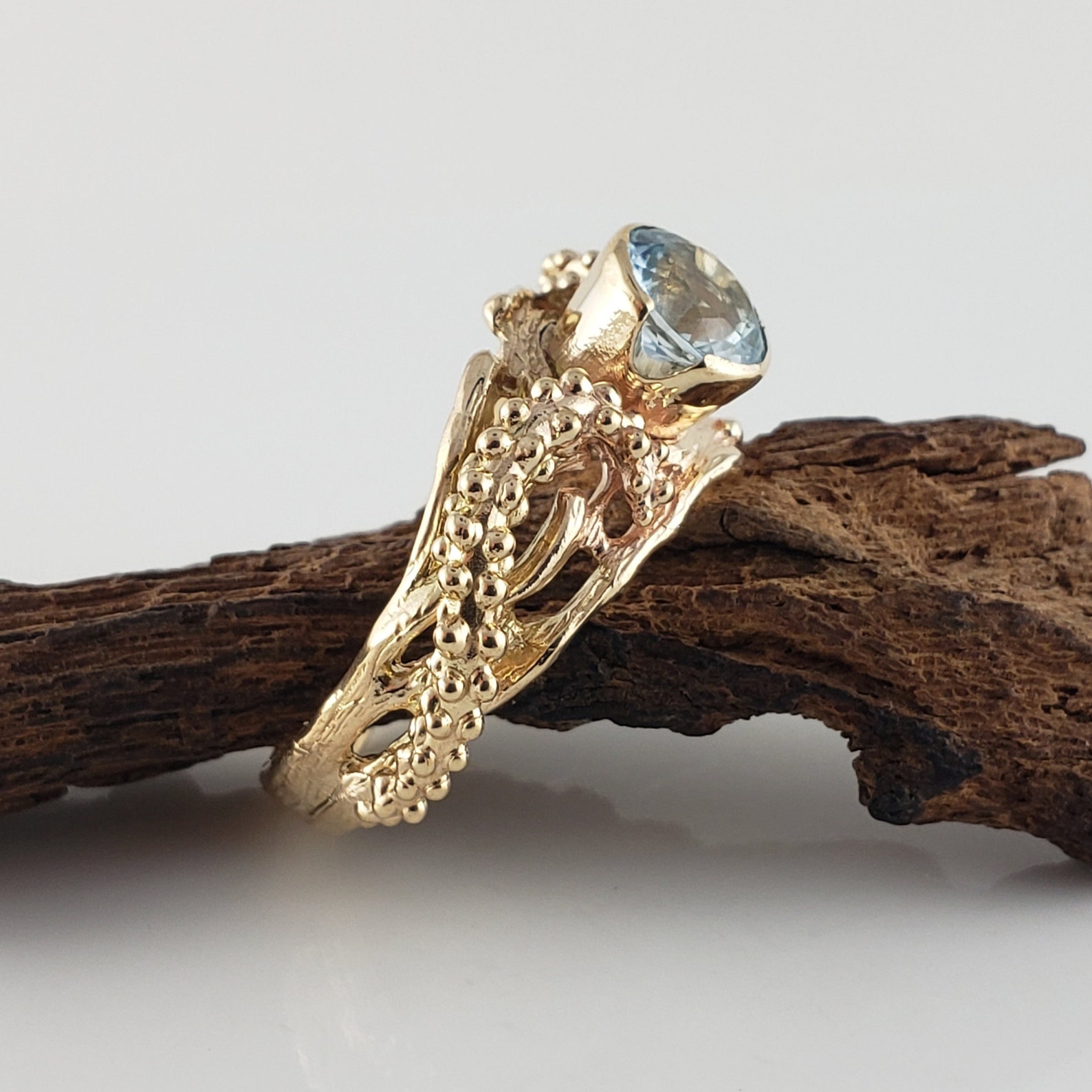 Aquamarine Ocean Life Engagement Ring - Starfish & Coral - Solid Gold ...