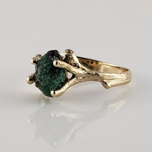 14k Yellow Gold Raw Emerald Engagement Ring - Genuine Emerald Ring ...
