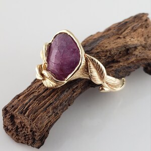 Raw Ruby Leaf and Twig Engagement Ring, Nature Inspired Anniversary ...