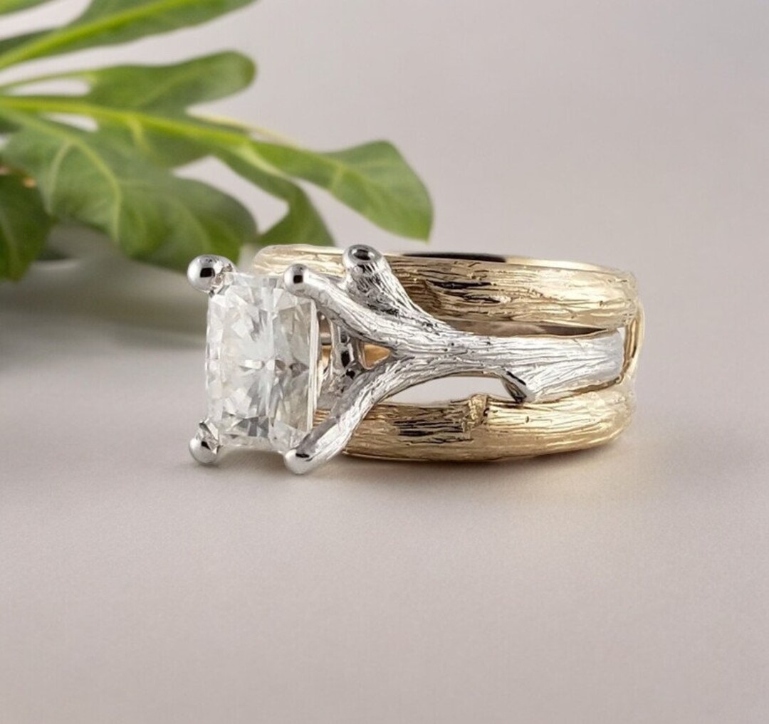 1.5 Carat Moissanite Twig Style Engagement Ring Matching Twig Ring ...