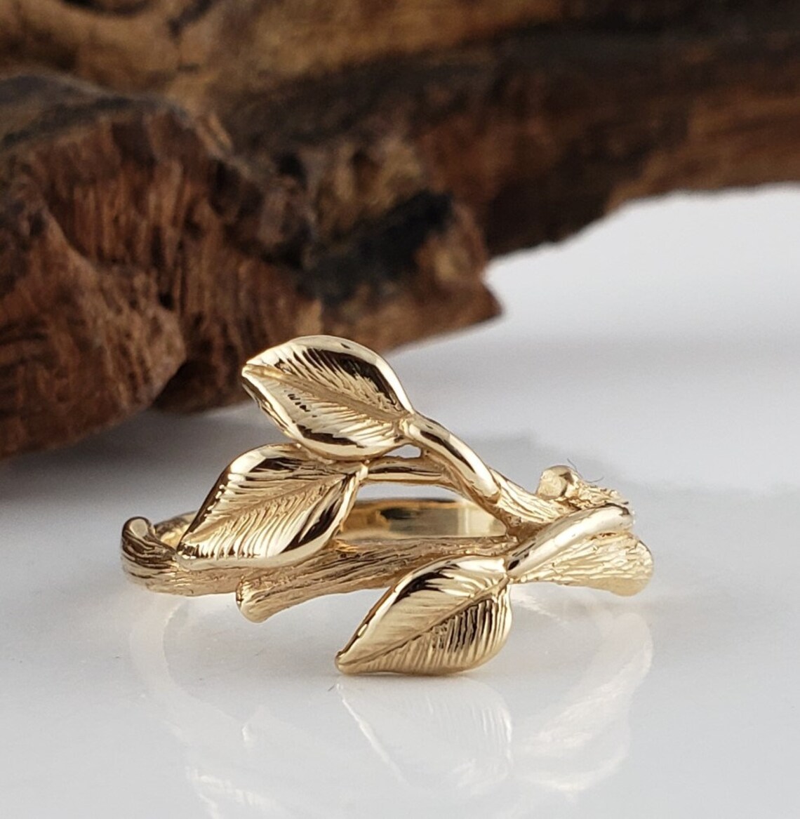Three Leaf Twig Ring in 14k or 18k Gold, Anniversary, Gifts by Dawn ...