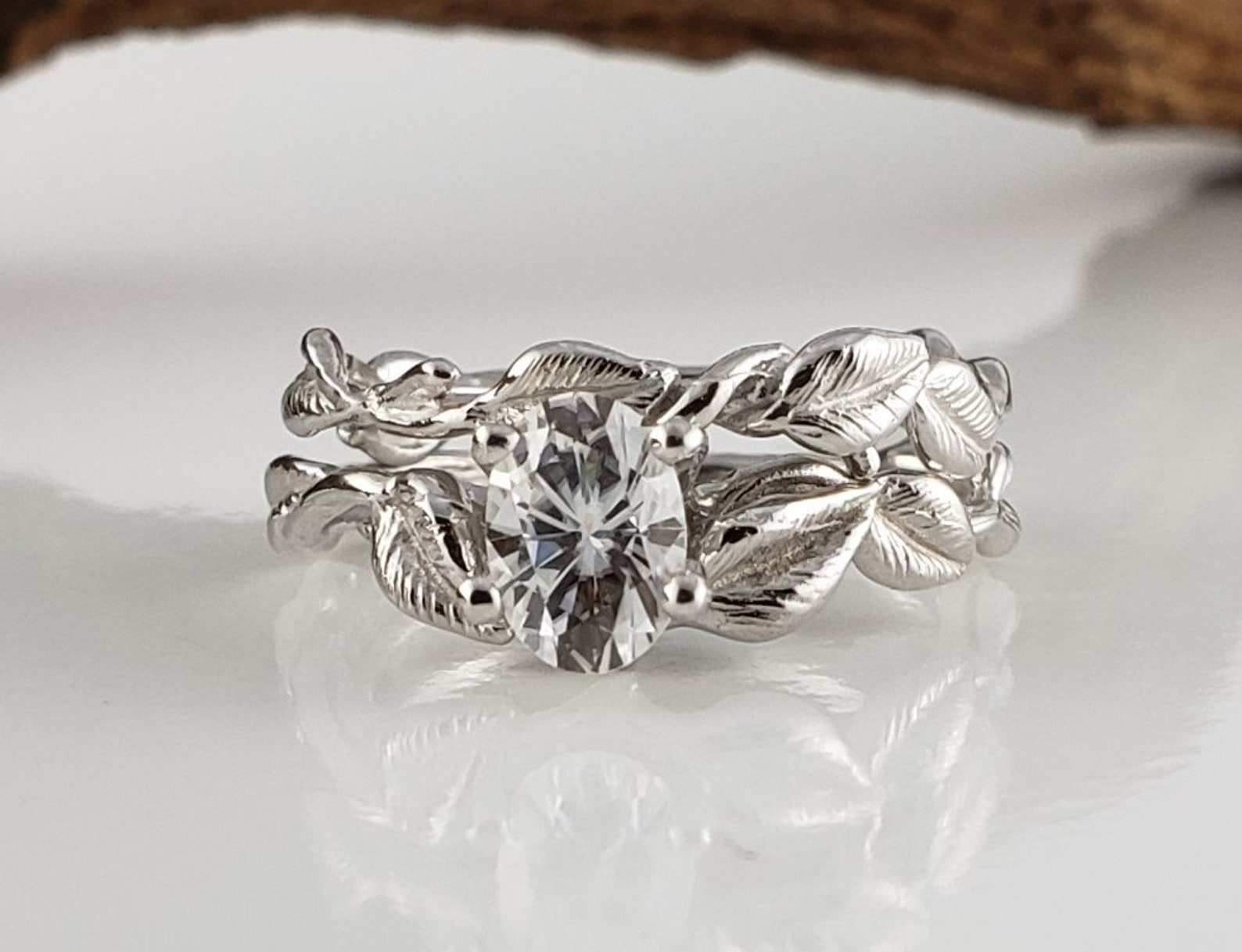 Moissanite Leaf Engagement Ring Set Bridal Wedding Ring Set | Etsy