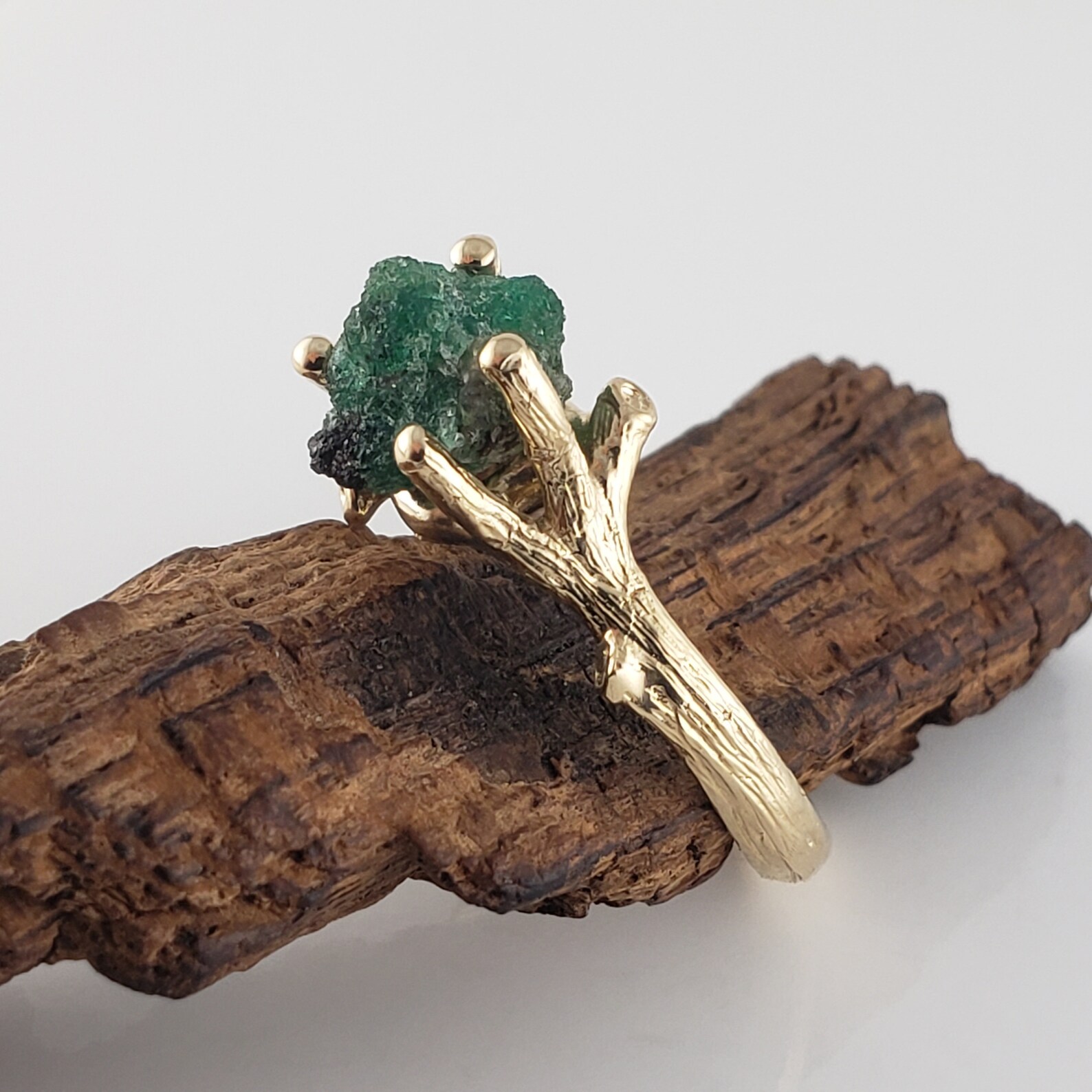 14k Yellow Gold Raw Emerald Engagement Ring Genuine Emerald - Etsy