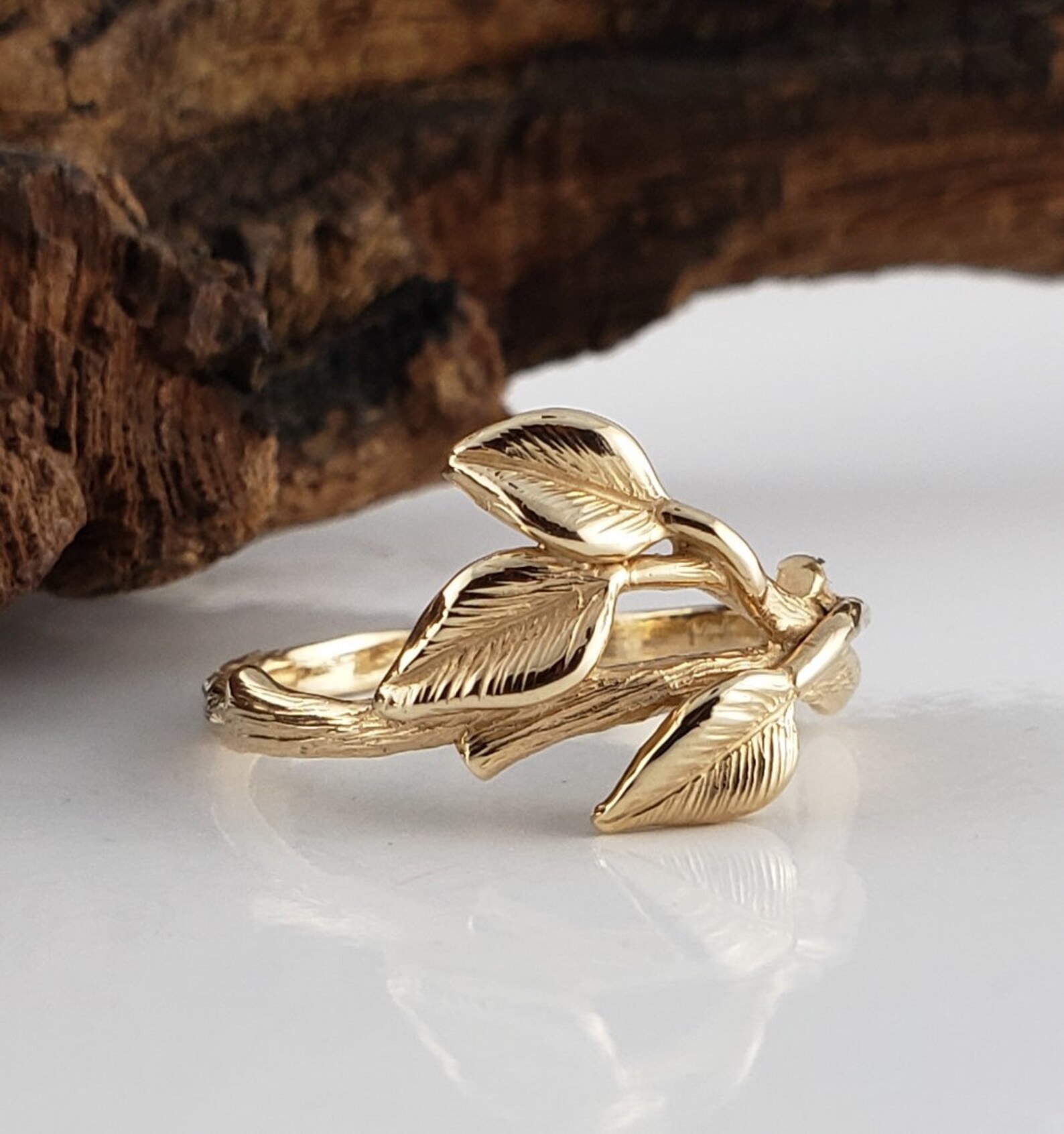 Three Leaf Twig Ring in 14k or 18k Gold, Anniversary, Gifts by Dawn ...