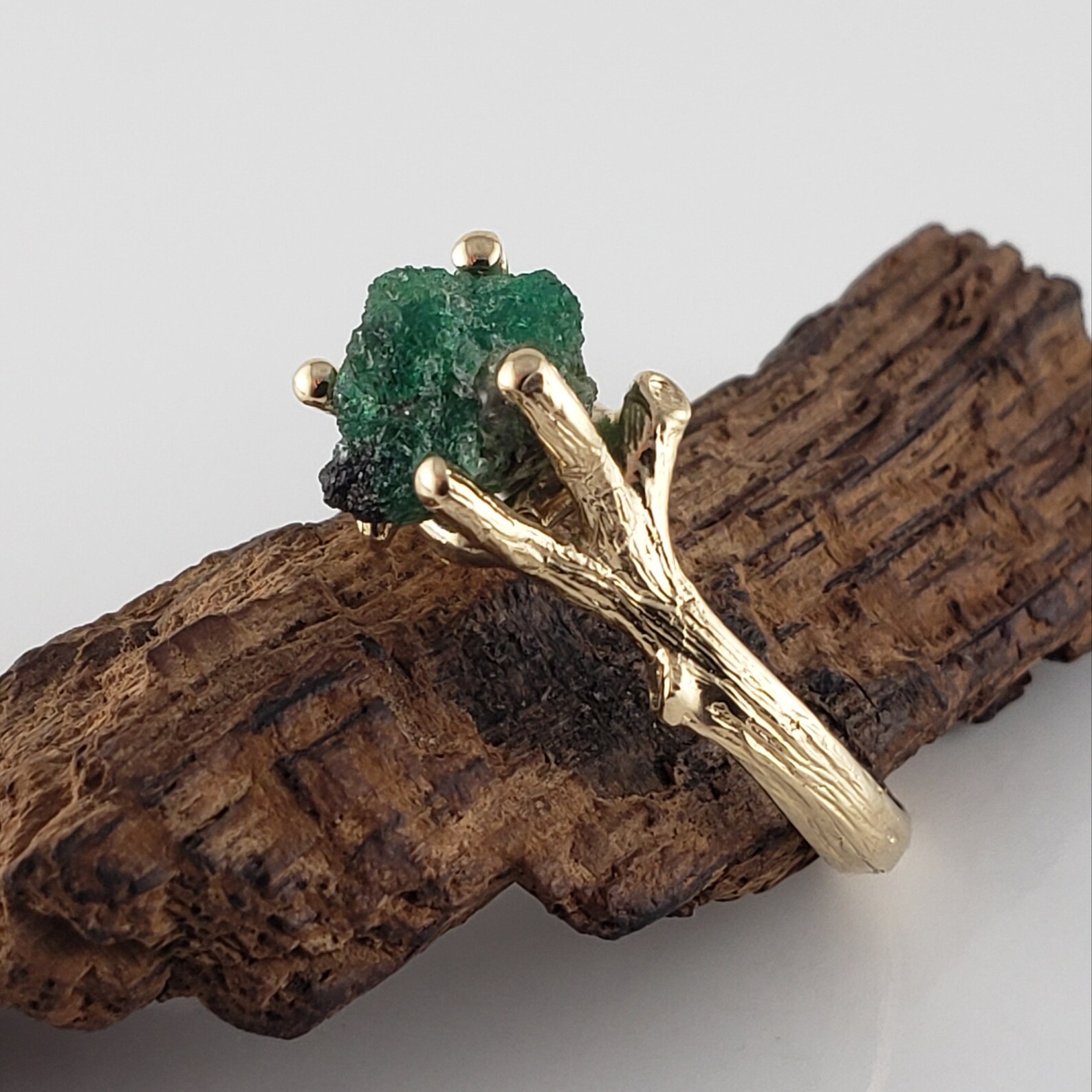 14k Yellow Gold Raw Emerald Engagement Ring Genuine Emerald - Etsy