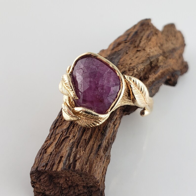 Raw Ruby Leaf and Twig Engagement Ring Anniversary Ring Hand | Etsy