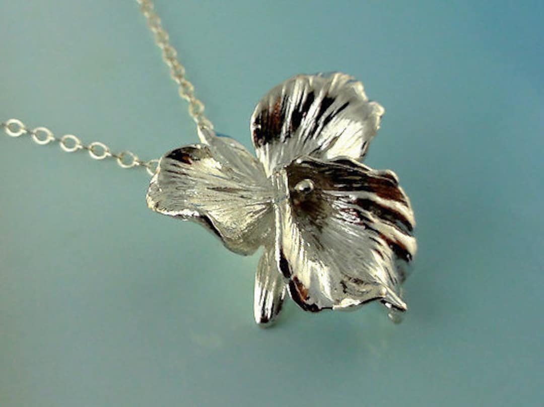 Unique Silver Flower Necklace - Orchid Necklace - Sterling Unique Silver Flower Necklace - Orchid Necklace - Sterling