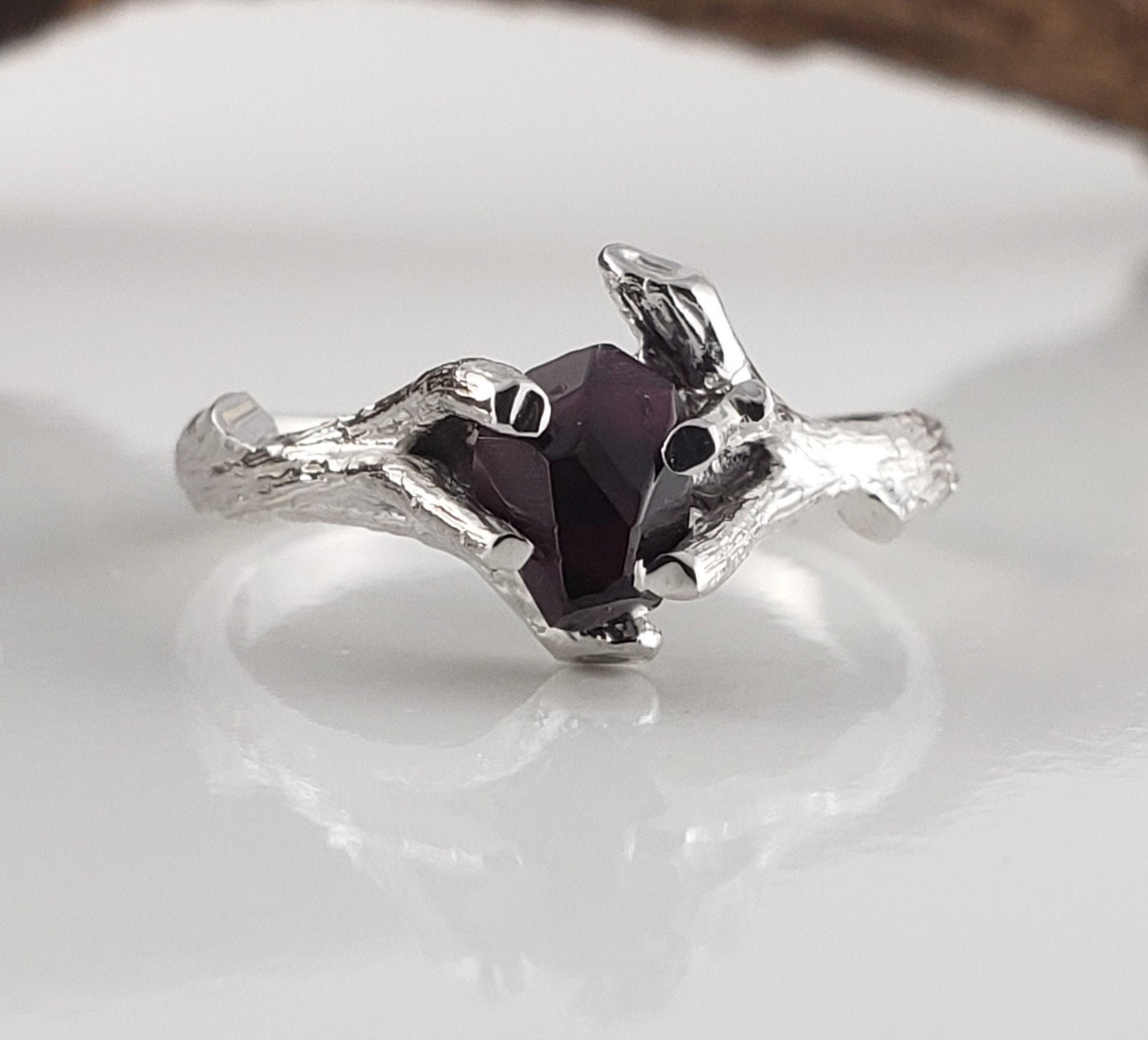 1ct Ant Hill Garnet Hand Cut in Solid 14k White Gold - Etsy