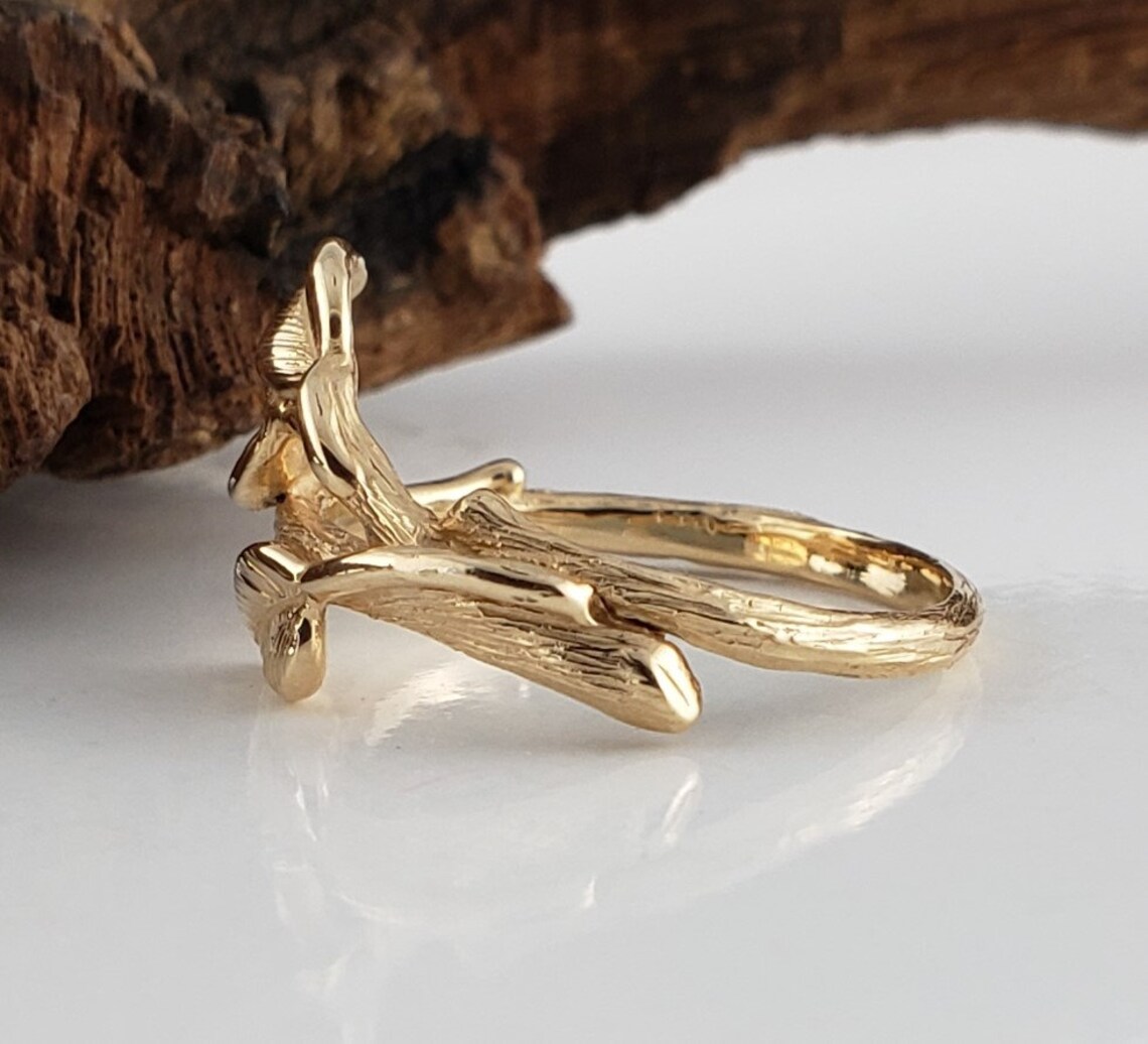 Three Leaf Twig Ring in 14k or 18k Gold, Anniversary, Gifts by Dawn ...
