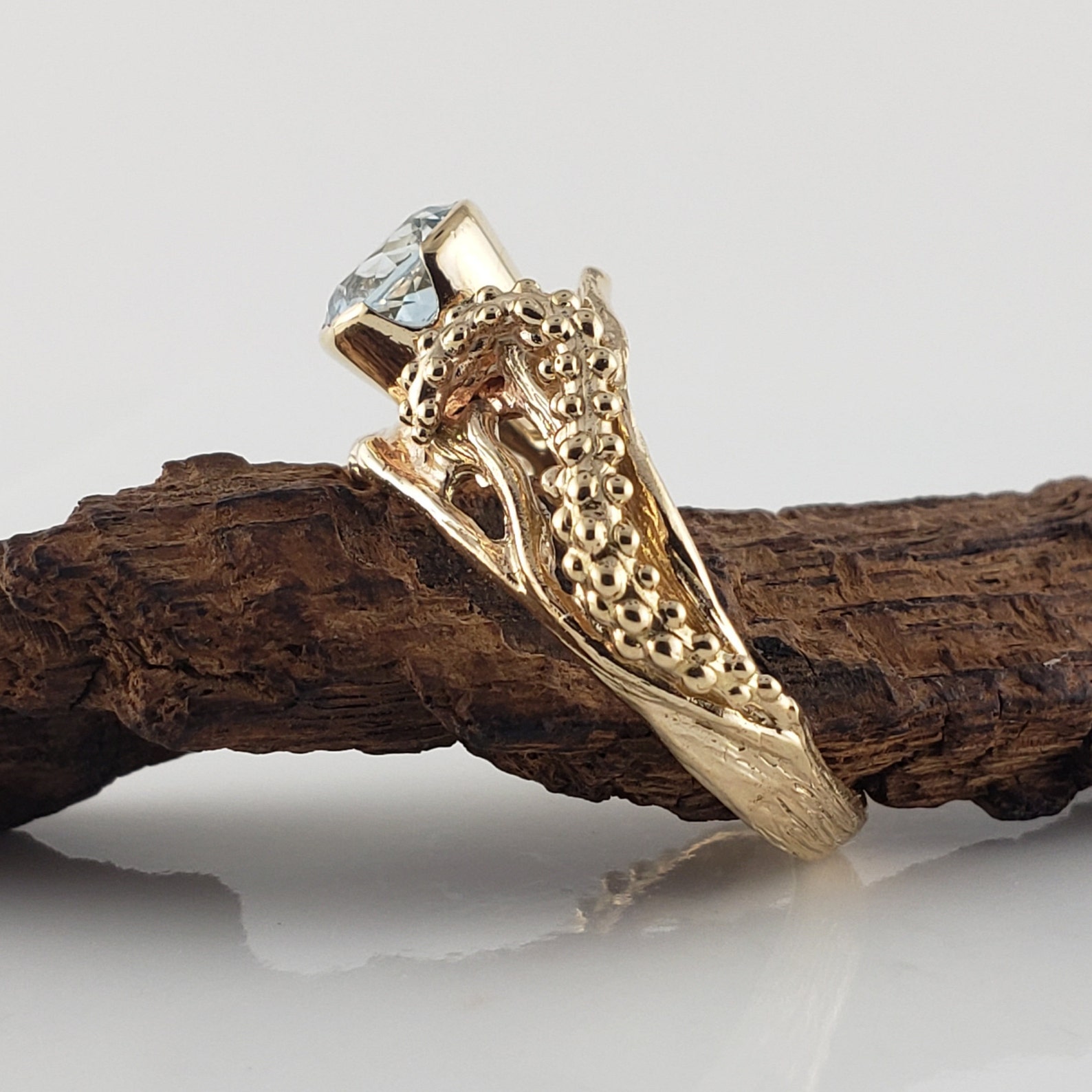 Aquamarine Ocean Life Engagement Ring - Starfish & Coral - Solid Gold ...