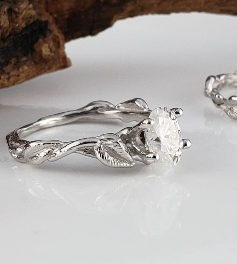 Moissanite Leaf Engagement Ring Set Bridal Wedding Ring Set | Etsy