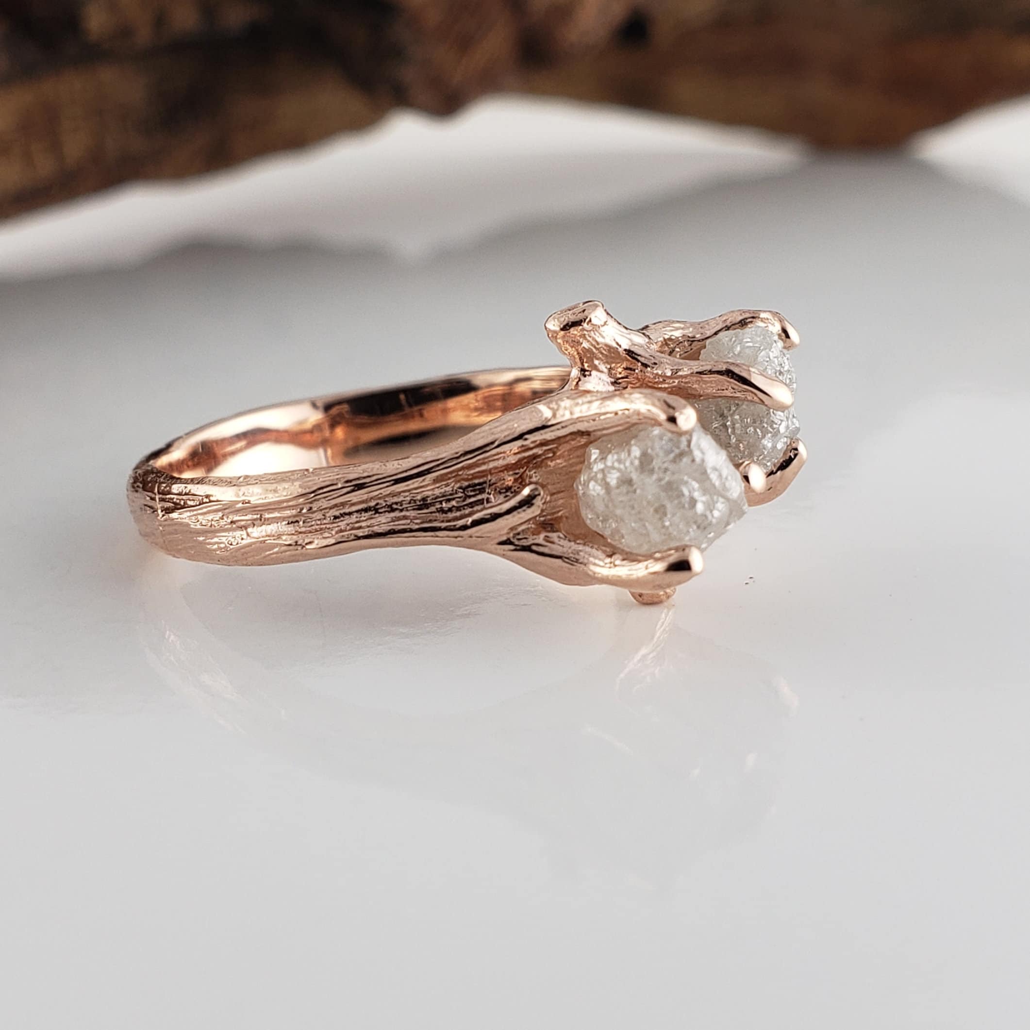 Two Raw Stone Engagement Ring Anniversary Jewelry Gemstone | Etsy