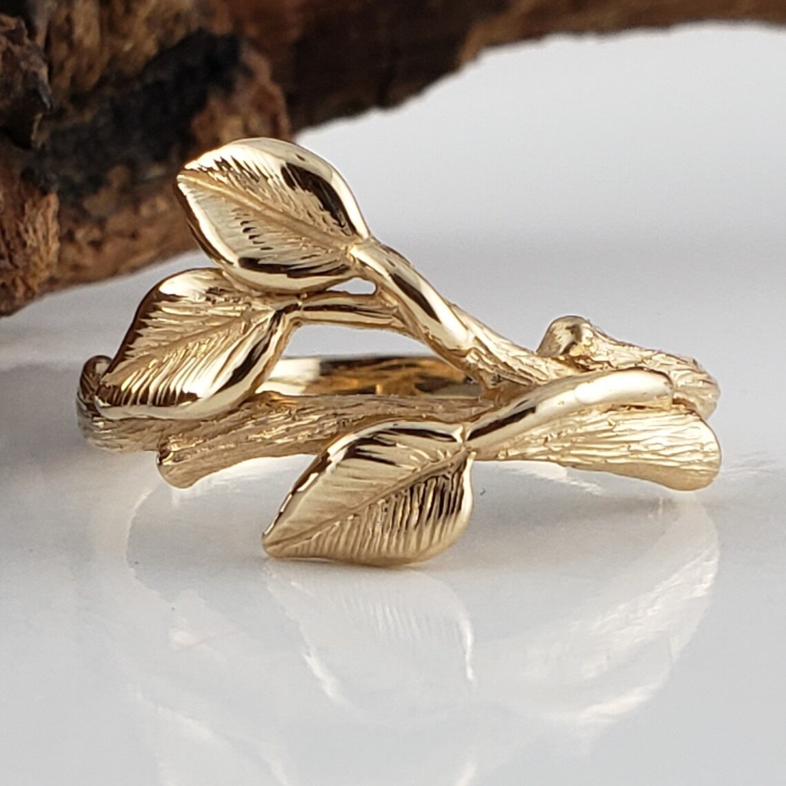Three Leaf Twig Ring in 14k or 18k Gold Anniversary Gifts by - Etsy