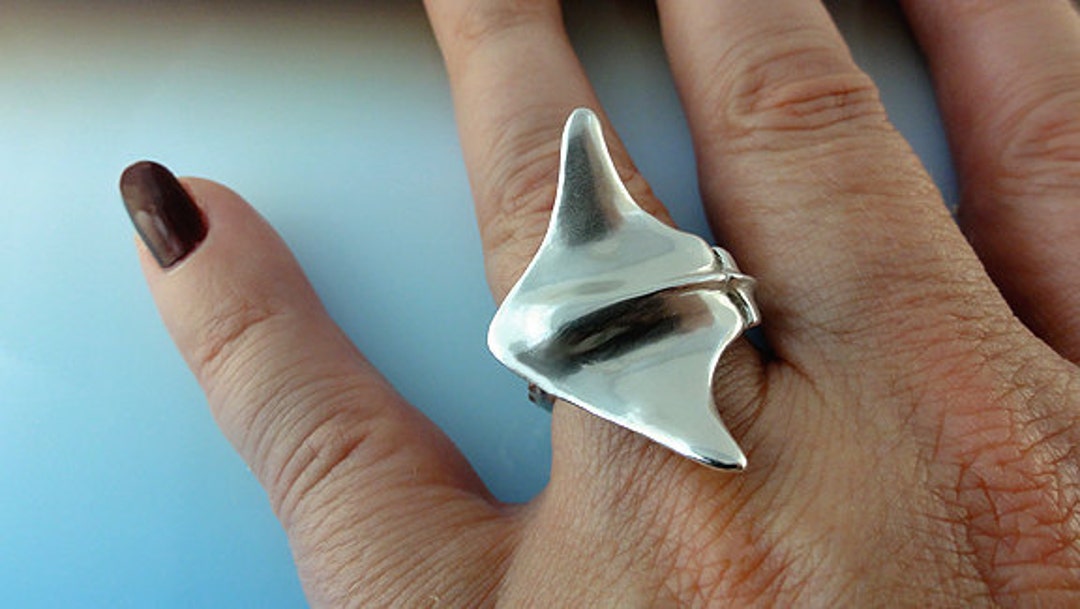 Sterling Silver Stingray Ring Adjustable Ring Sterling Silver Nautical ...