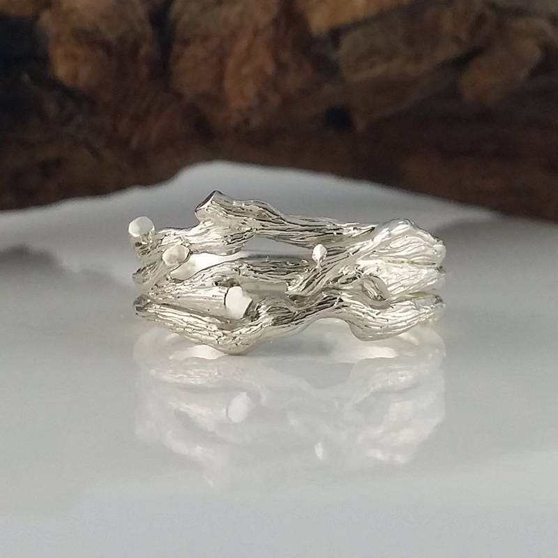 Unisex Branch Wedding Band Set Twig Engagement Ring 14k - Etsy