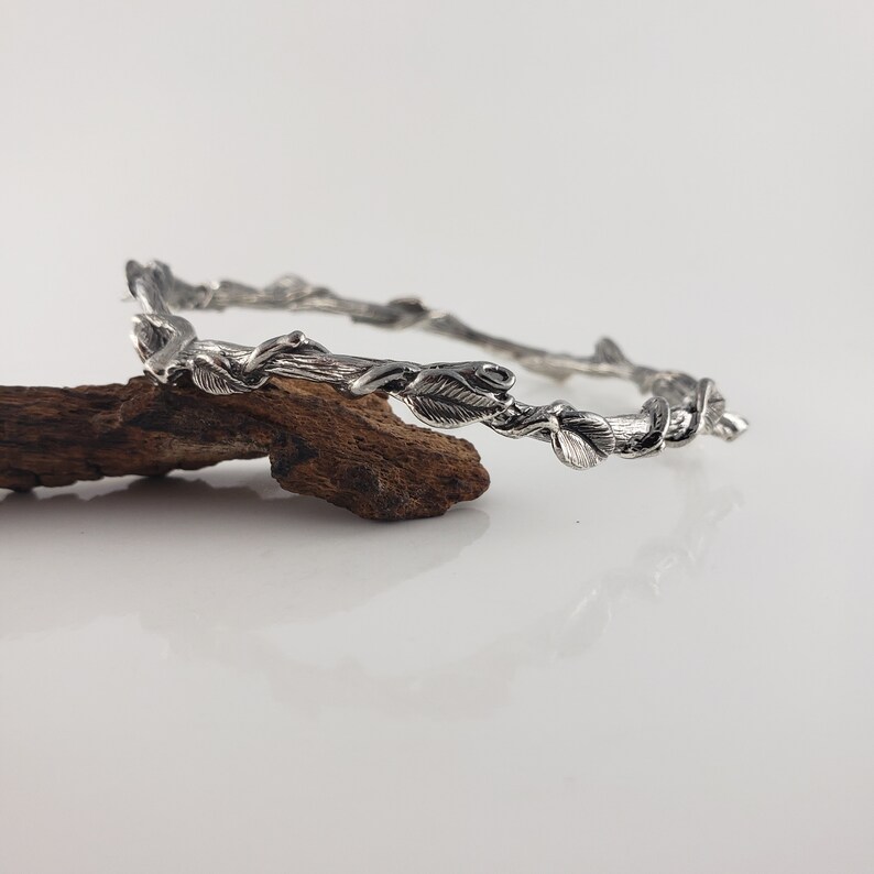 Leaf and Vine Twig Bangle Bracelet in Sterling Silver - Etsy