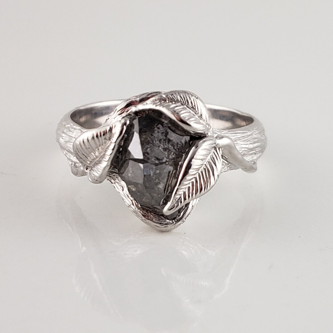 Diamond Leaf and Twig Engagement Ring, Partially Hand Cut Salt and ...