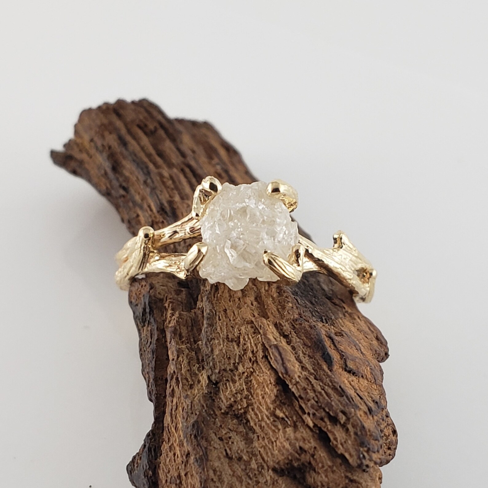 Yellow Gold Raw Diamond Ring Gold Engagement Ring Diamond | Etsy