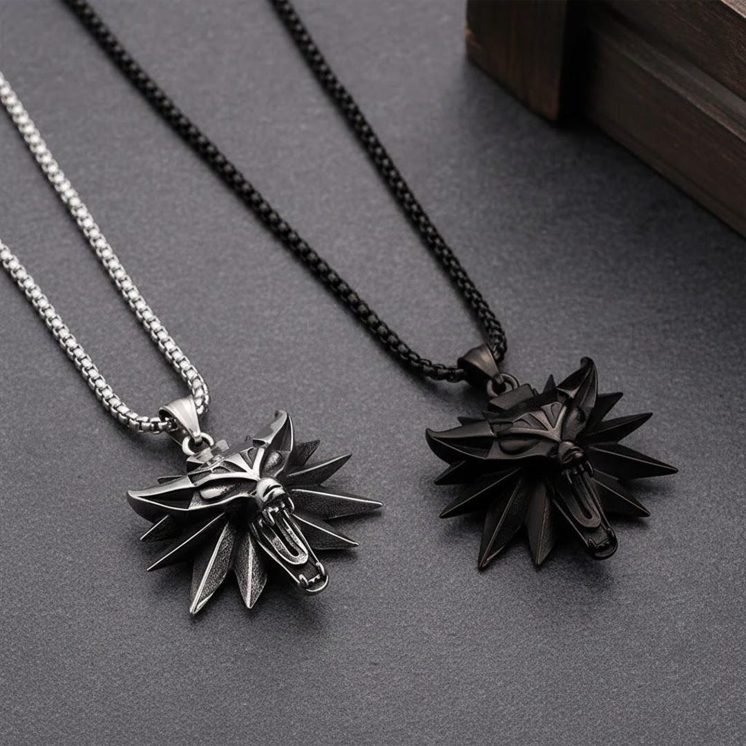 The Witcher Inspired Wolf Head Chain and Pendant Amulet Unisex Gift for ...