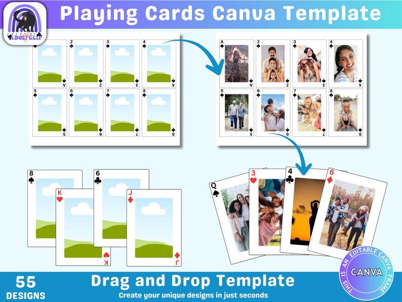 Playing Cards Canva Template, Canva Editable Frames for Printable Poker ...