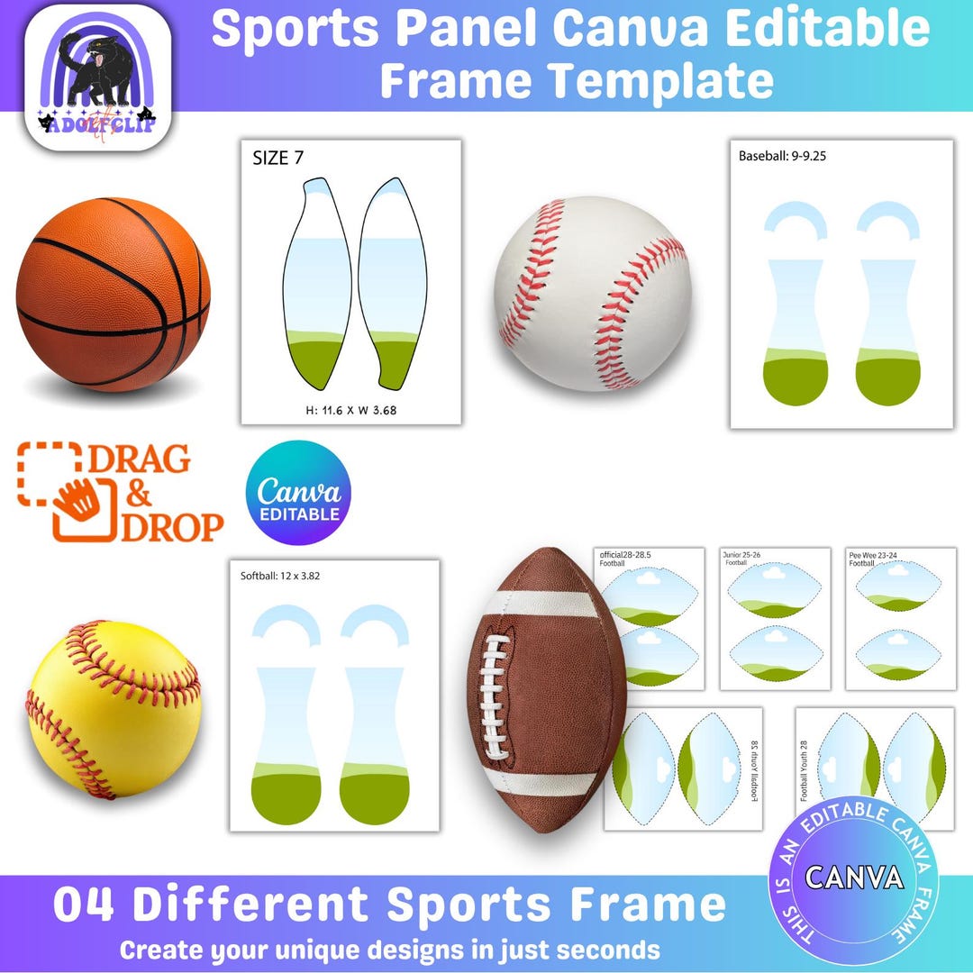 Sports Panel Canva Editable Template Bundle, Baseball, Softball ...